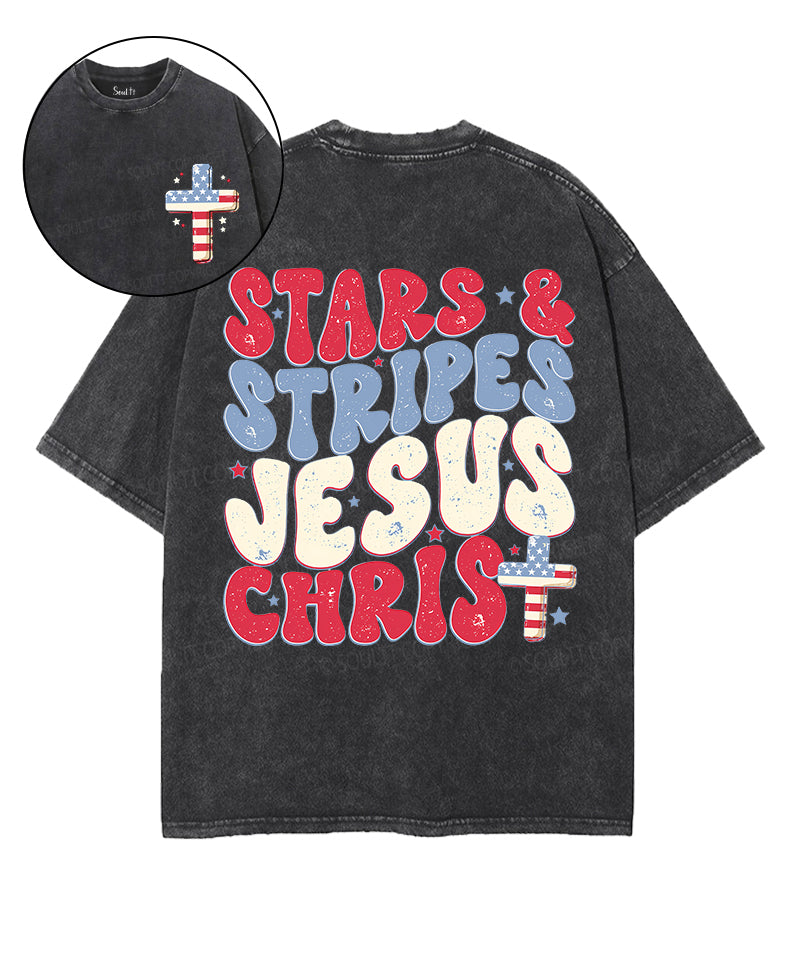 Star&Stripes Jesus Christ Double Sided Unisex Washed Christian T-shirt ...